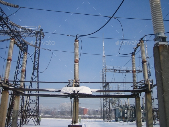 Electrical substation, electrical equipment at the substation. Stock ...