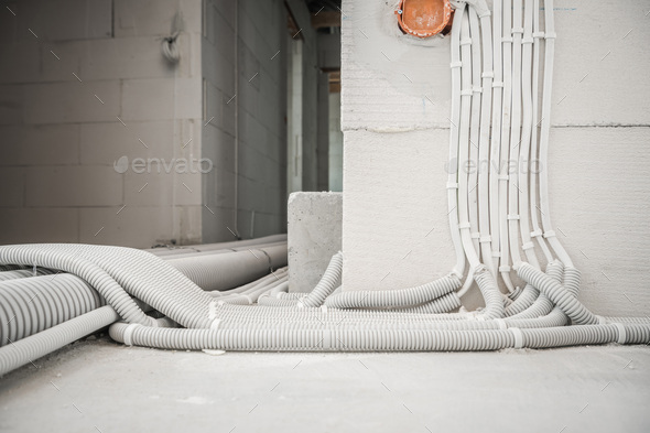 Electrical Installation in Residential Building Stock Photo by duallogic