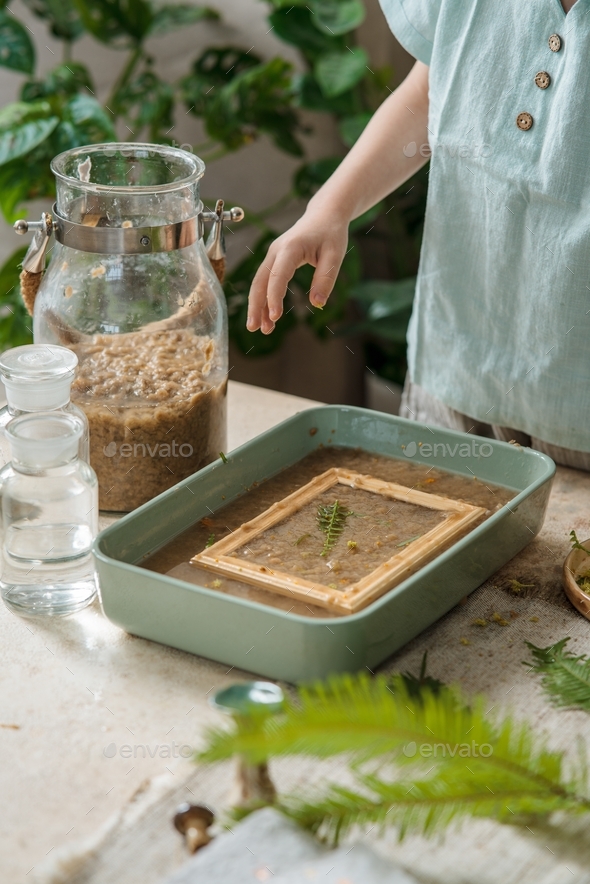 Sheet formation by handmade mould and deckle from paper pulp and dry ...