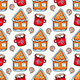Festive Christmas Seamless Pattern with Gingerbread House, Vectors