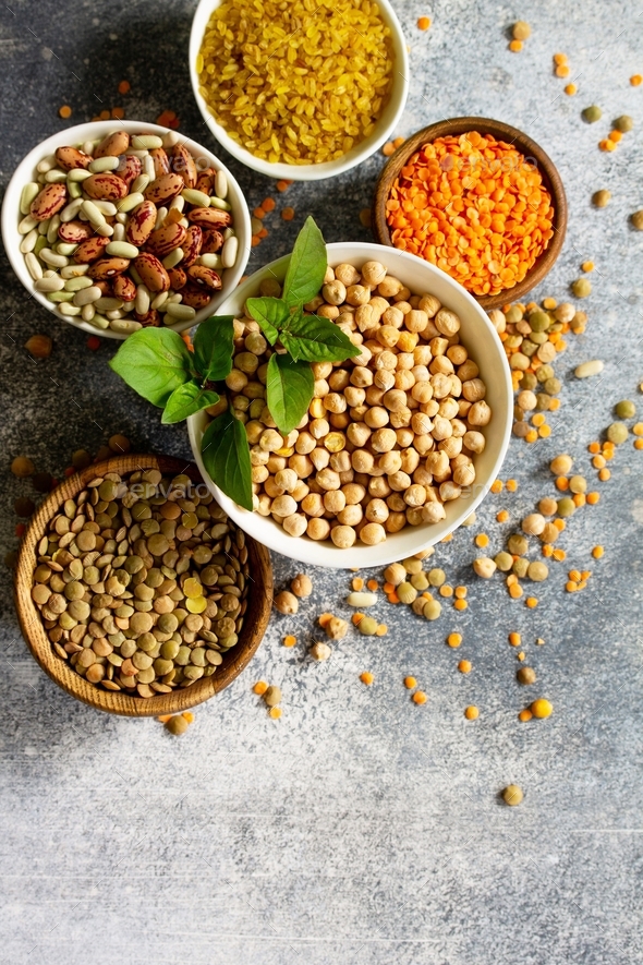 Healthy food, dieting, concept vegan protein source. Raw of legumes ...