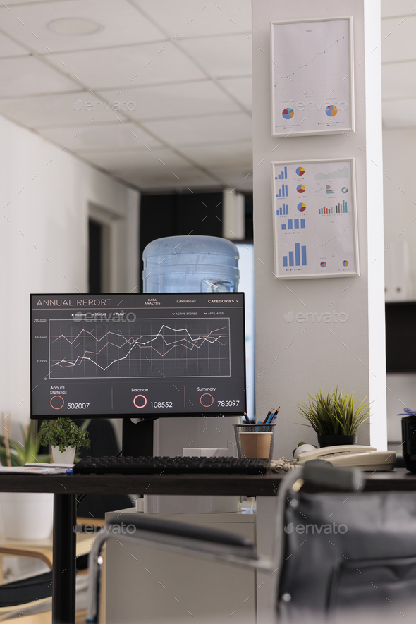 Employee desk in office wheelchair accessible Stock Photo by DC_Studio