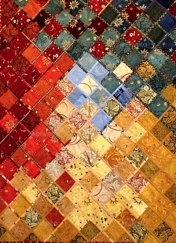 Handmade patchwork, yellow, red and grey colours Stock Photo by ...