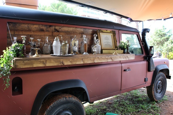 Retro vintage display bar on an old land rover truck Stock Photo by ...