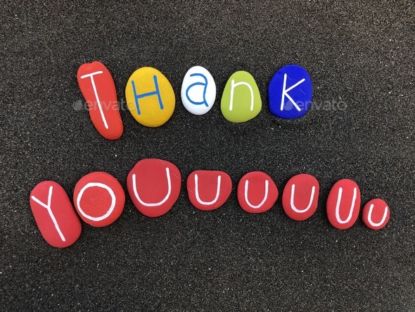 Thank you, creative and funny text with multi colored stone letters ...