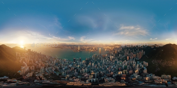 360 panorama by 180 degrees angle seamless panorama view of Downtown ...