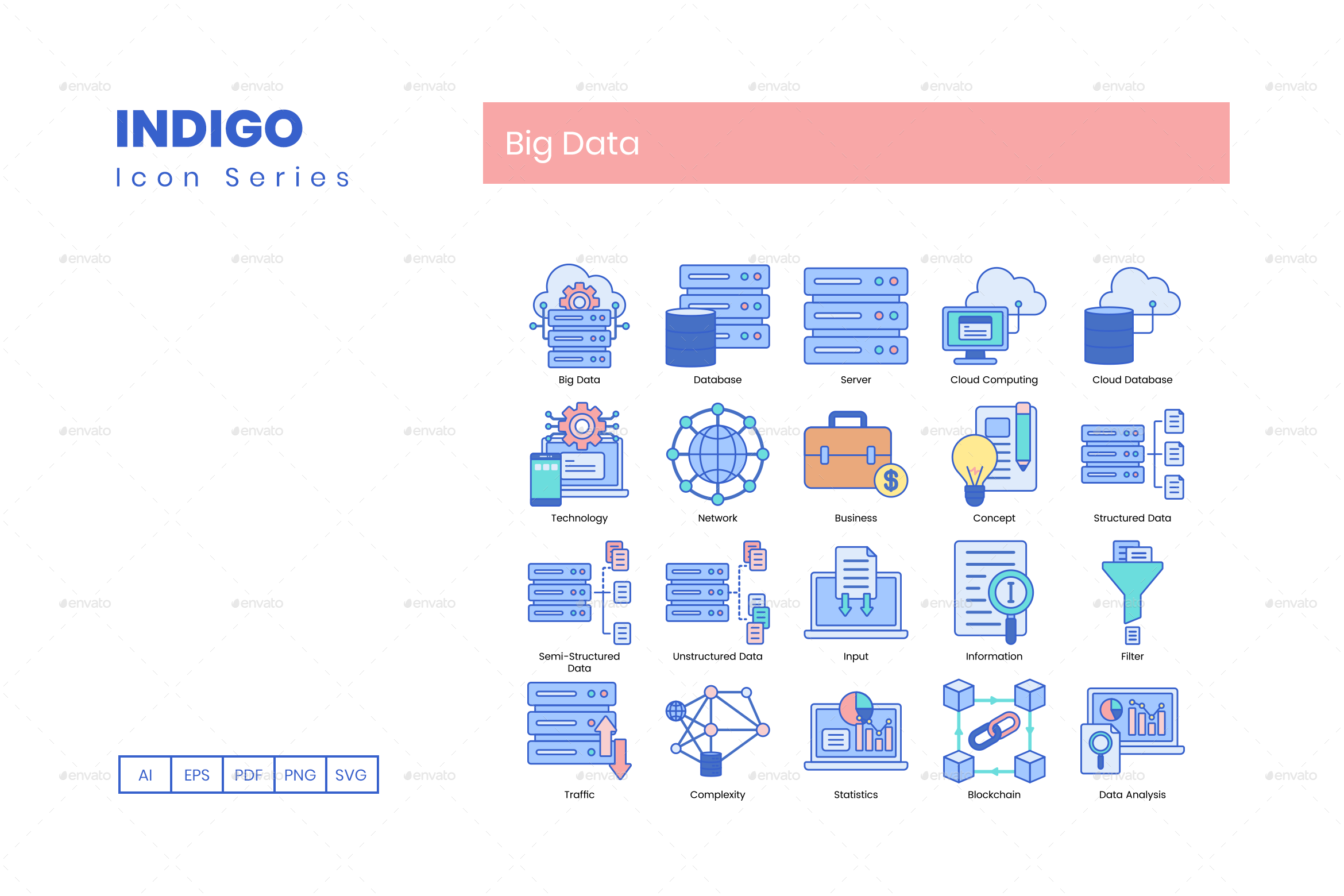 80 Big Data Icons | Indigo Series, Icons | GraphicRiver