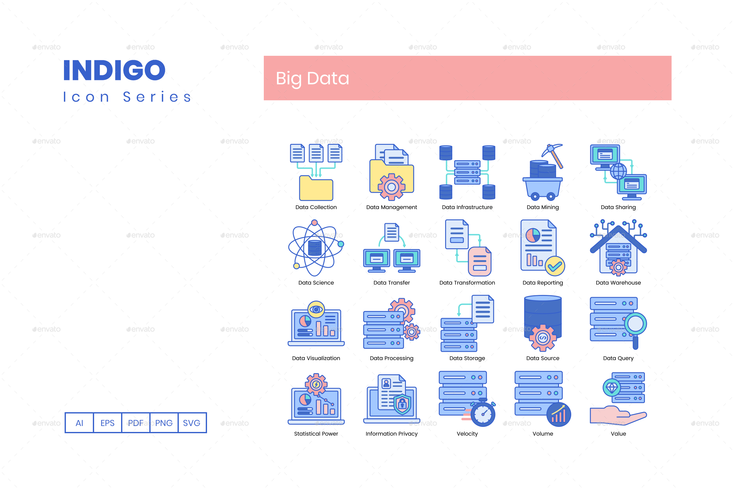 80 Big Data Icons | Indigo Series, Icons | GraphicRiver