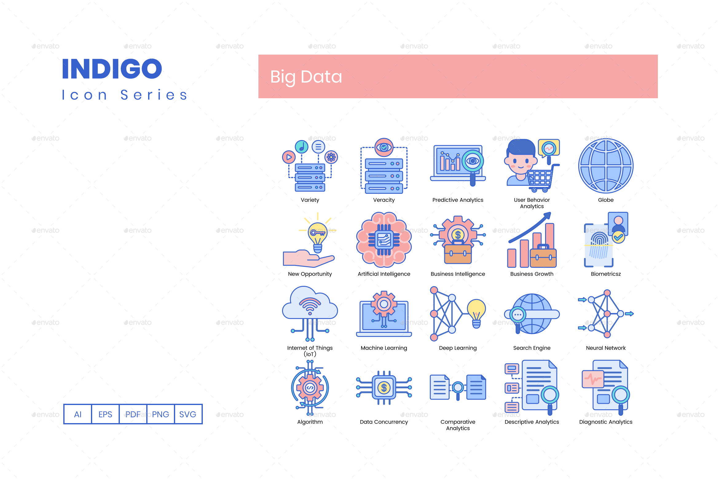 80 Big Data Icons | Indigo Series, Icons | GraphicRiver
