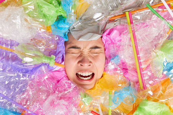 Global environmental problem. Emotional woman feels annoyed because of ...