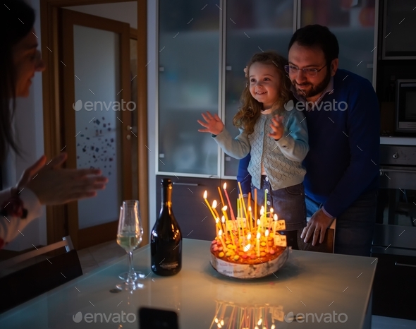 Happy family fun and celebrating birthday and father Stock Photo by ...