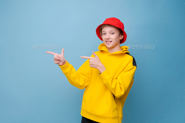 Pointing gesture to side with your finger. Rapper. Information banner ...