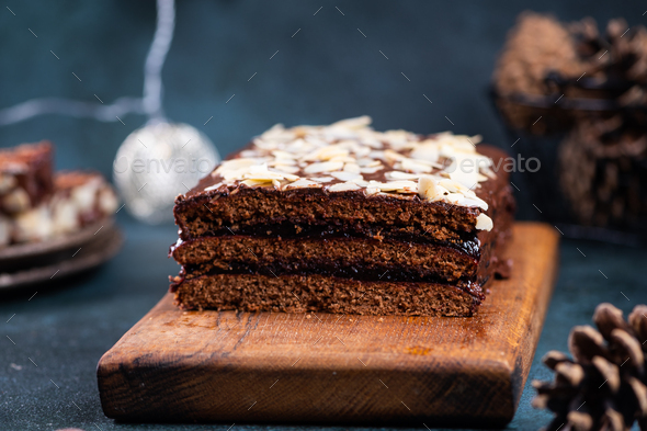 Traditional polish dessert piernik, pryanik or cake with spices and ...
