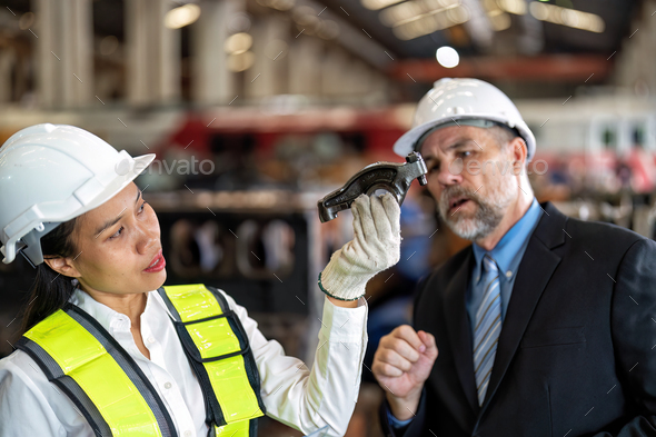 Maintenance manager meet engineer checking spare part ready for ...