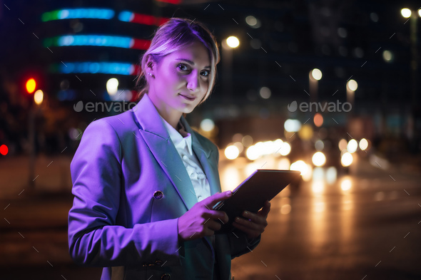 beautiful business woman working outdoor in a modern city. Stock Photo ...