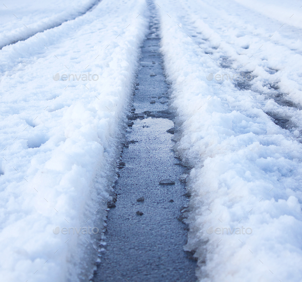 Tire Tracks in Snow Stock Photo by couragesings | PhotoDune