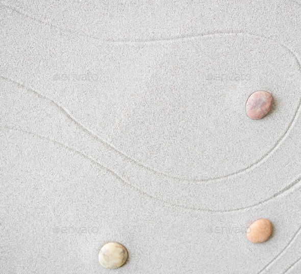 Zen Garden japanese with White Pebble and Texture Line on Sand Background Stock Photo by wing-wing