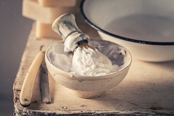Vintage and classic shaving tools with razor and soap. Stock Photo by ...
