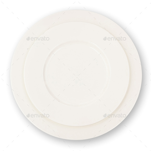 Table setting top view. Two white plates empty isolated on white Stock ...
