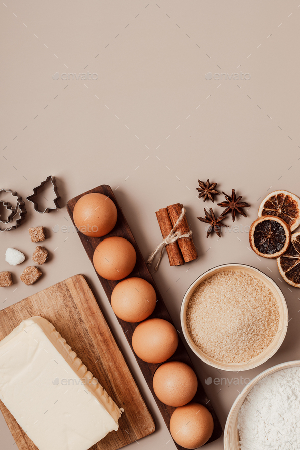 Christmas cookie baking background. Festive cooking Stock Photo by OksaLy