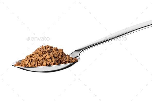 Teaspoon with instant granulated coffee isolated on white. Stock Photo ...