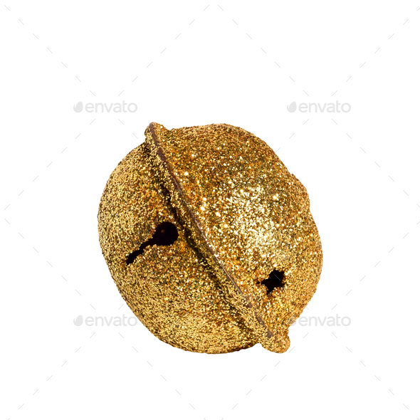 Gold glitter covered jingle bell isolated cutout Stock Photo by JulieAlexK