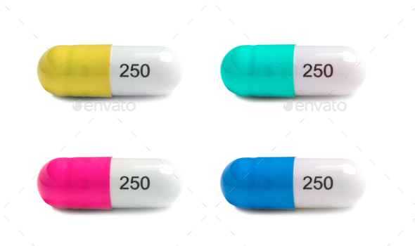 full color capsules medicine isolated on white background Stock Photo ...