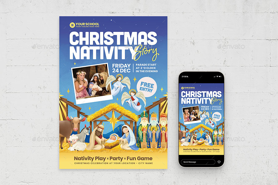 Christmas School Nativity Flyer Template, Print Templates | GraphicRiver