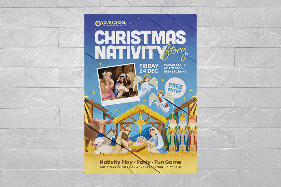 Christmas School Nativity Flyer Template, Print Templates | GraphicRiver