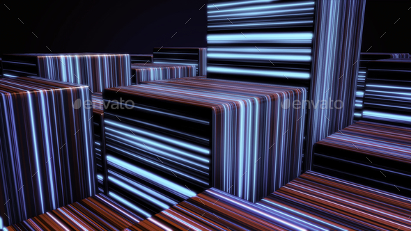 Cubes in neon lines. Abstract bright neon cubes. Abstract animation ...