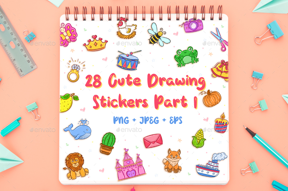 28 Cute Drawing Stickers Part 1, Vectors | GraphicRiver