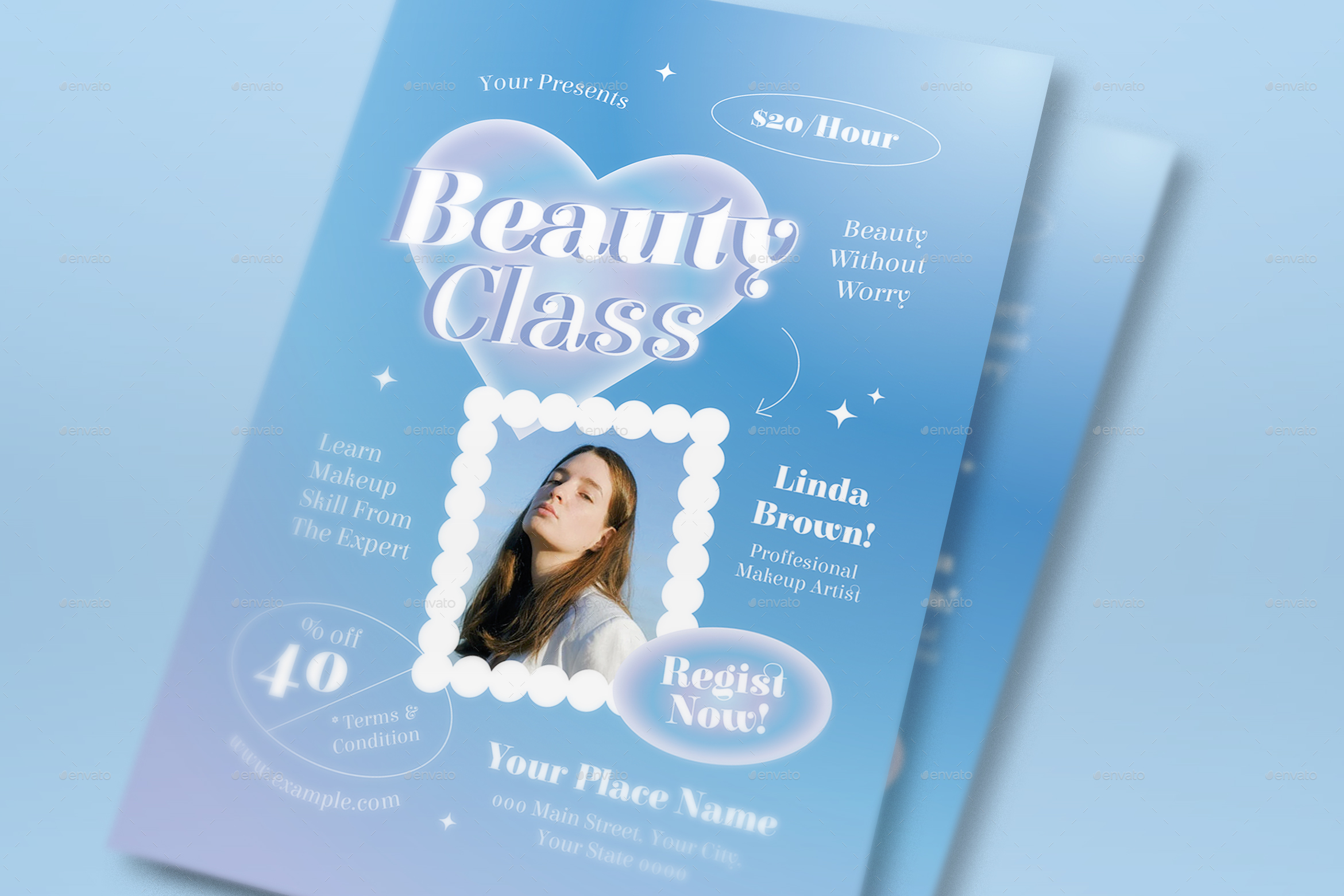 Blue Gradient Aesthetic Beauty Class Flyer Set, Print Templates ...