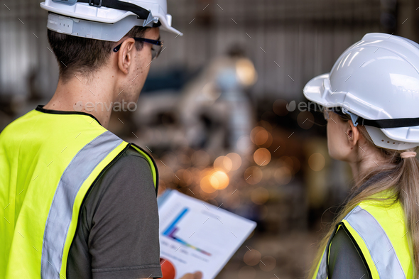 In robotic maintenance shop engineer busy commissioning and operate ...