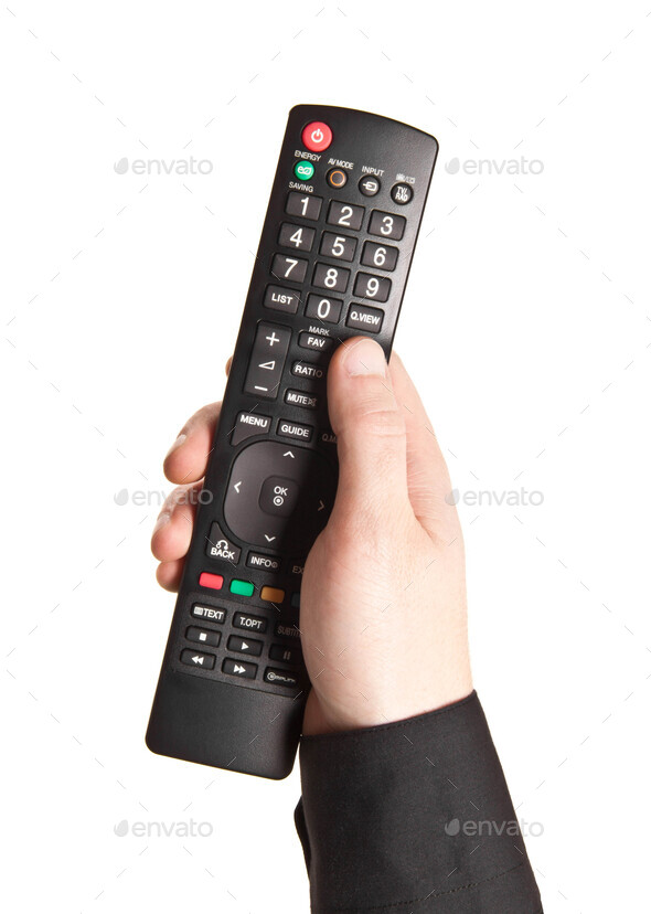 Hand with TV remote control isolated Stock Photo by ozaiachin | PhotoDune