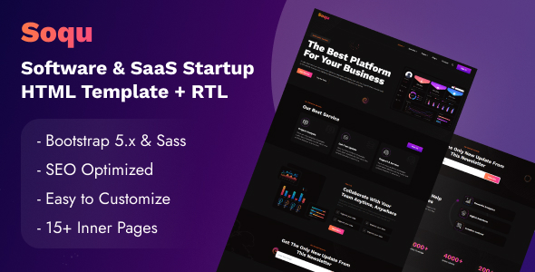Soqu - Software & SaaS Startup HTML Template by HiboTheme | ThemeForest