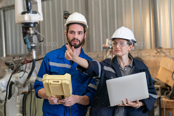 Business industry technology, people and tech. Engineer working ...