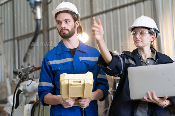 Business industry technology, people and tech. Engineer working ...