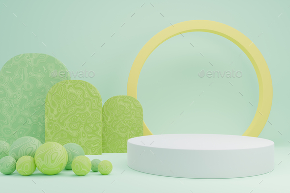 Green background and stage for advertisement or discount on products or ...