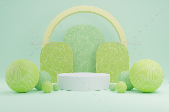 Green background and stage for advertisement or discount on products or ...