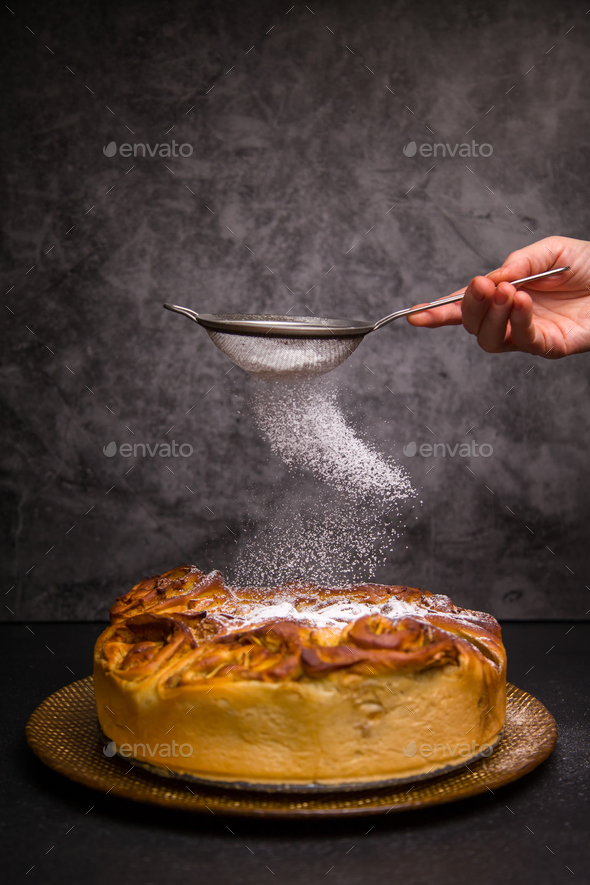 Apple Pie. Powdered Sugar. Dark Background Stock Photo by Shandor_gor
