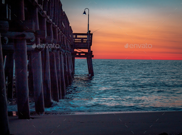 Sunrise fishing at the Sandbridge pier Stock Photo by hokietim | PhotoDune