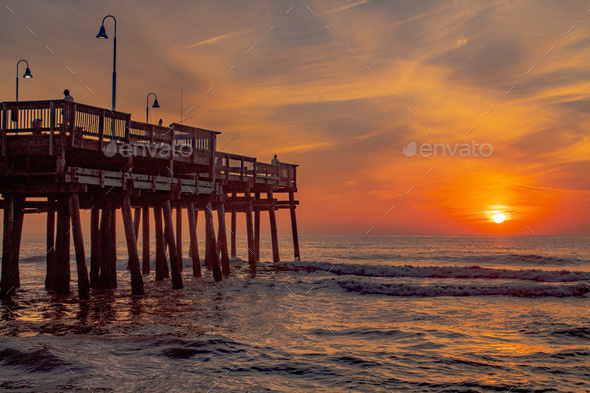 Sunrise fishing at the Sandbridge pier Stock Photo by hokietim | PhotoDune