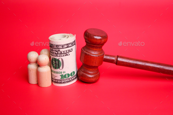 mallet, paper money and wooden figure. the concept of justice in ...