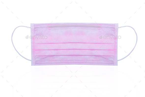 Pink surgical or medical face mask isolated on white background ...