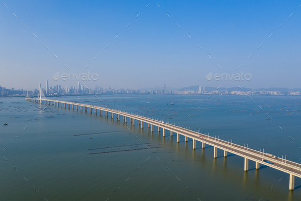 Top view of Hong Kong Shenzhen Western Corridor connect Hong Kong and ...