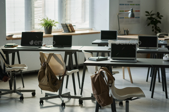 Classroom with computers for IT lesson Stock Photo by AnnaStills ...
