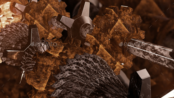 Gears rotating in a mechanical device. Motion. Abstract animated ...