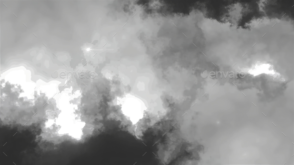 Black and white fluffy clouds. Motion. Flying through cloudy monochrome ...