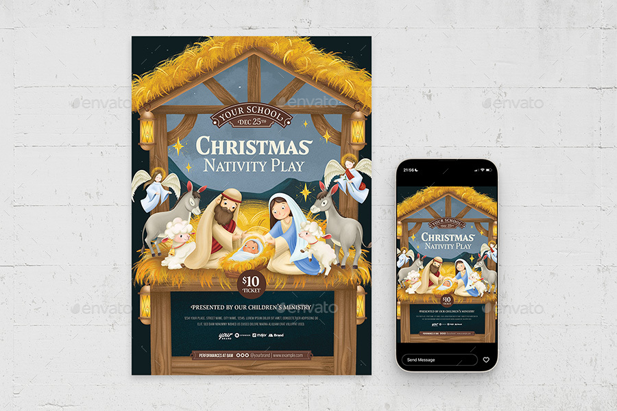 Christmas Nativity Play Flyer Template, Print Templates | GraphicRiver