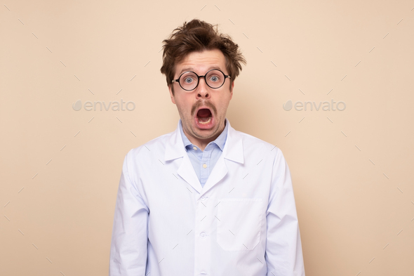 Male scientist got shocked and surprised with news Stock Photo by ...
